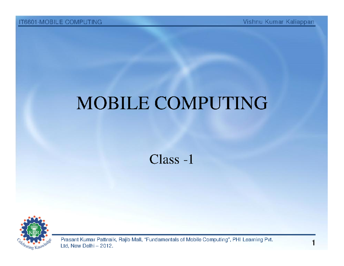 Toaz - Cloud Computing - Prasant Kumar Pattnaik, Rajib Mall, “Fundamentals of Mobile Computing ...
