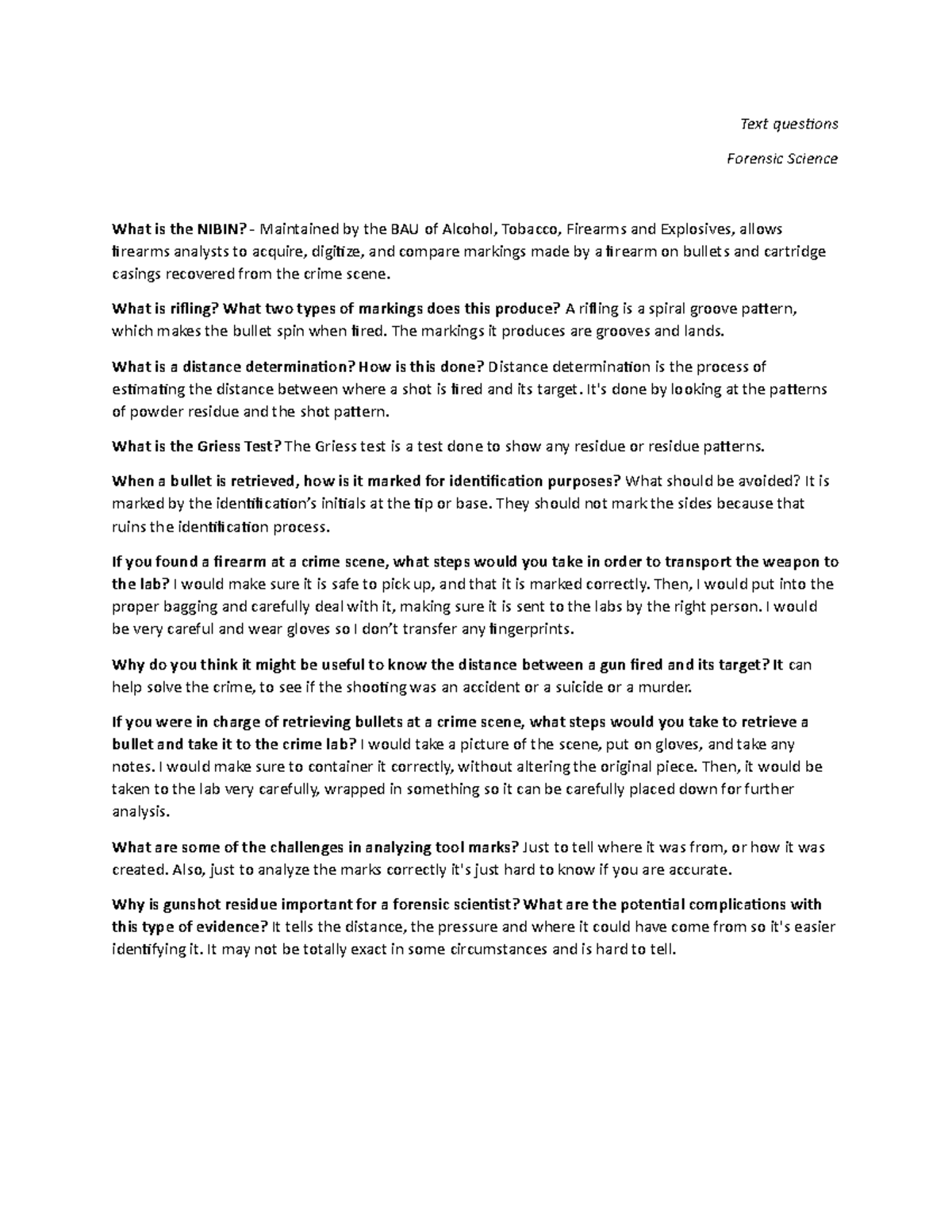 Text questions Forensic Science - Text quesions Forensic Science What ...
