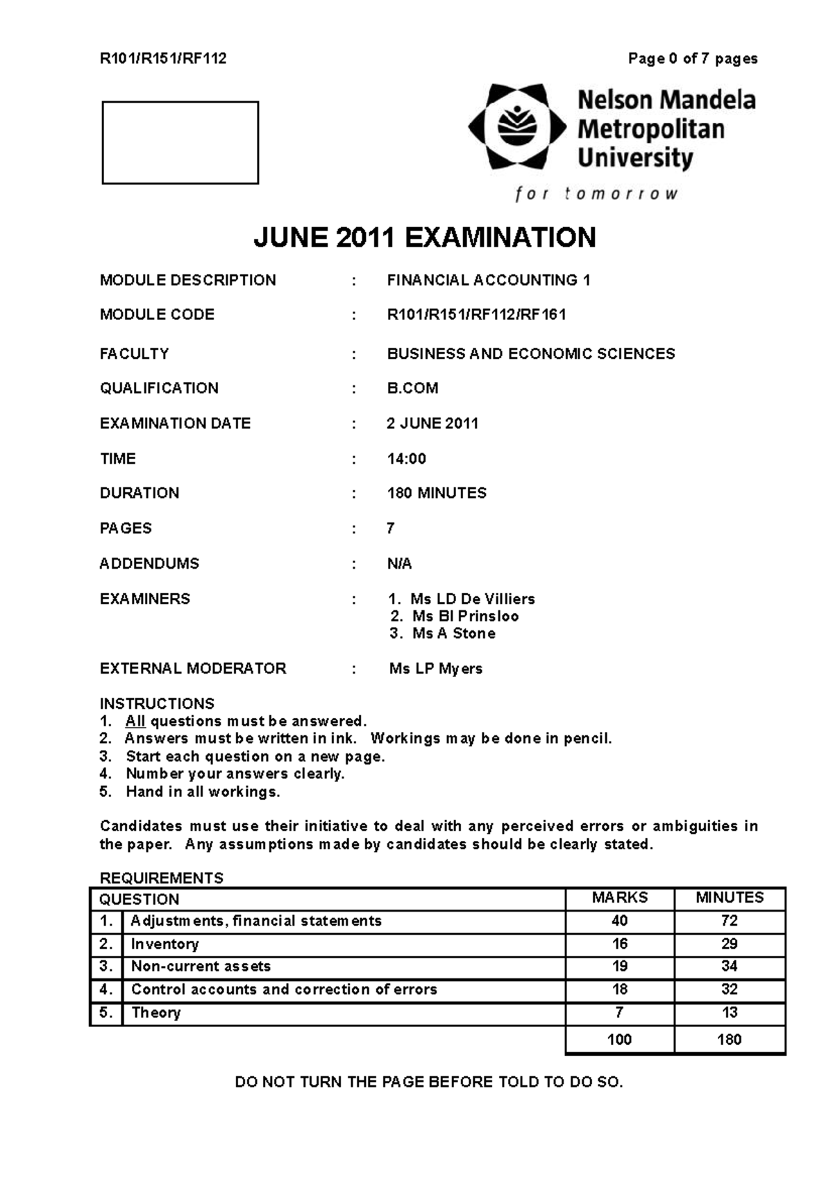JUNE 2011 R101 Question Adapted terminology 2012 - JUNE 2011 ...