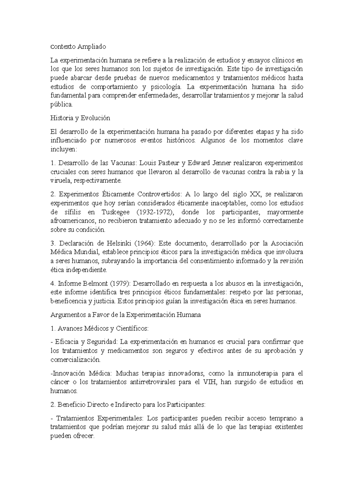 Experimentacion con humanos - Contexto Ampliado La experimentación ...