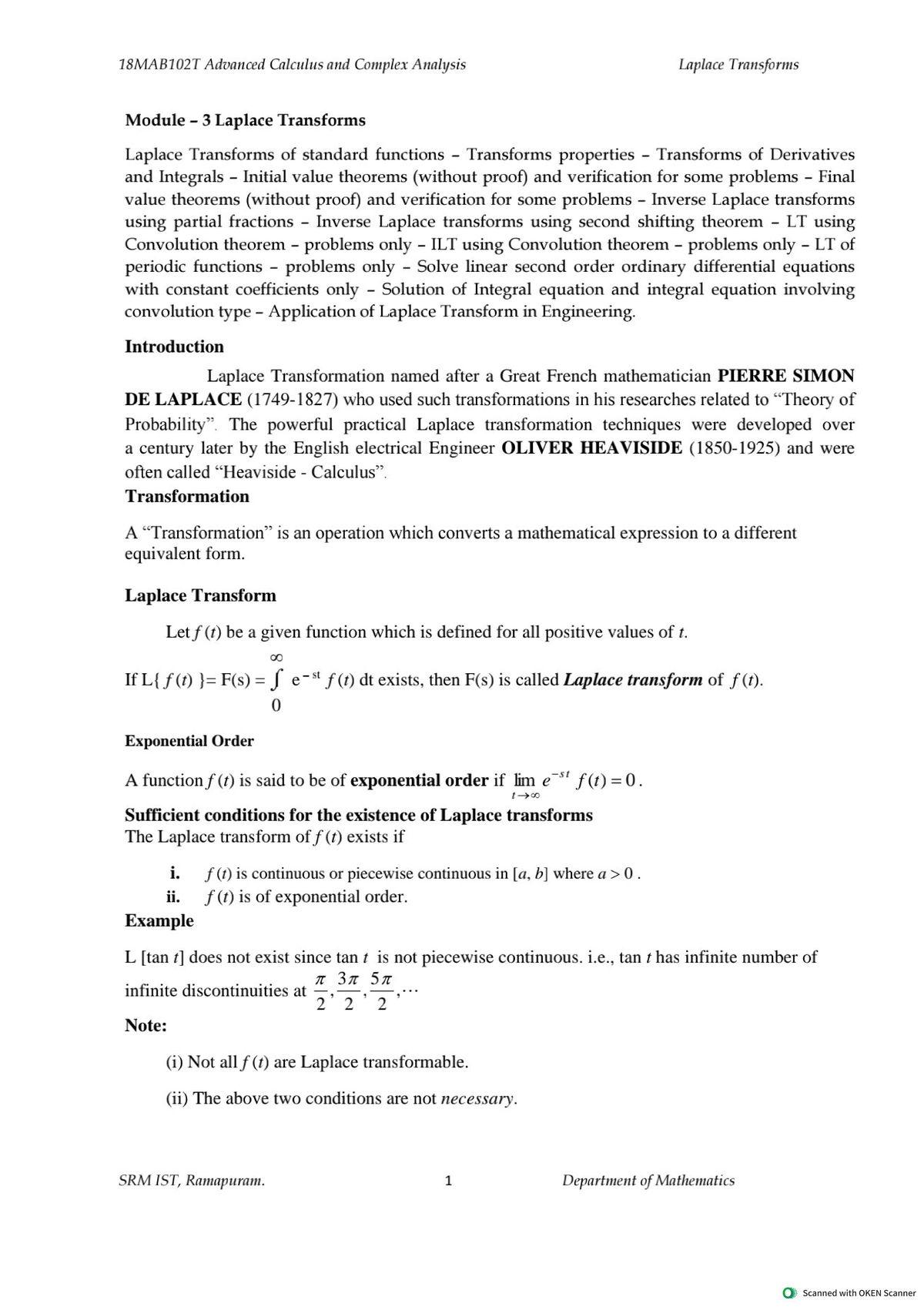 Unit 2 mathsaderde 5rt6y7u9io - 18MAB102T Advanced Calculus and Complex Analysis Laplace ...