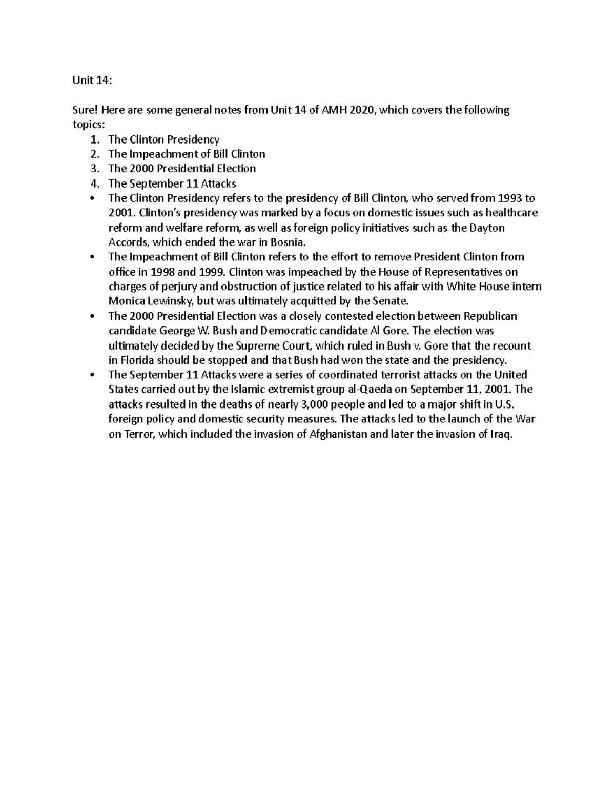 Unit 14 Notes AMH - Unit 14: Sure! Here are some general notes from ...