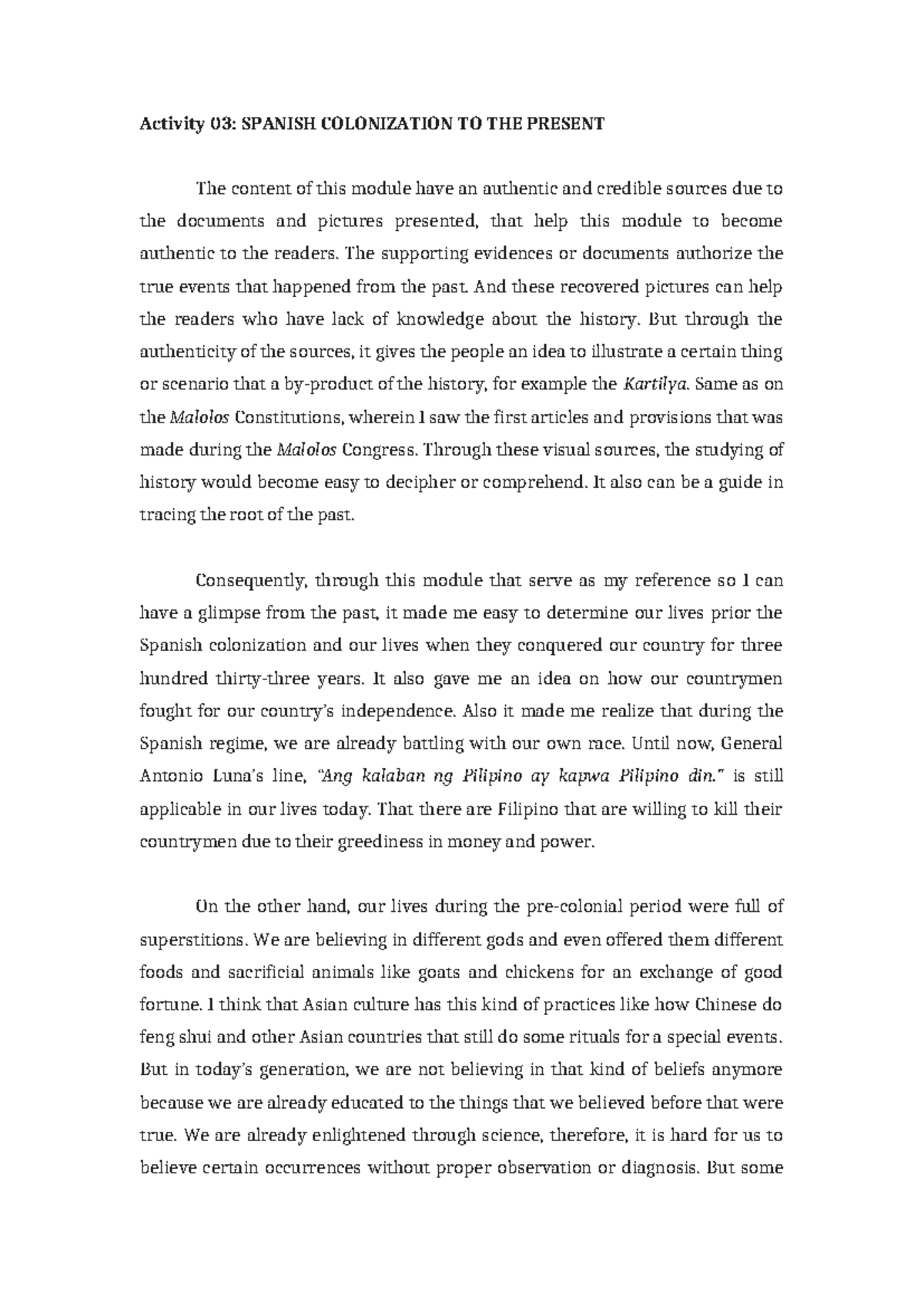 RPH Spanish Colonization TO THE Present - Activity 03: SPANISH ...