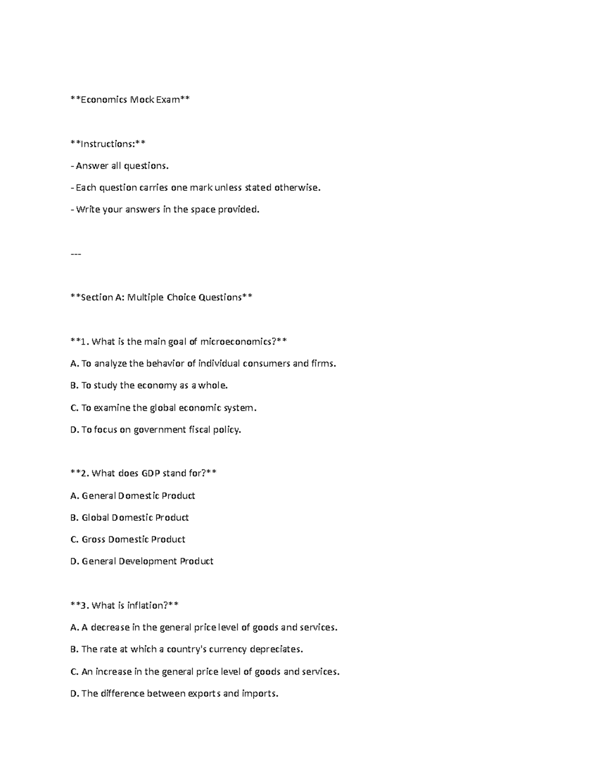 Economics Mock Exam - good study guide - Economics Mock Exam ...