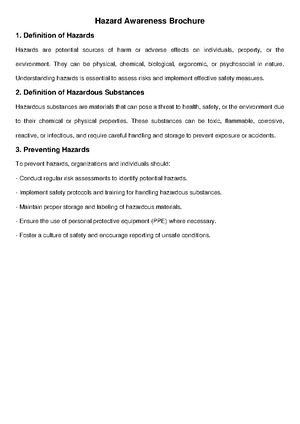 OSHA Hazard Brochure - hey - HAZARD AWARENESS HAZARD AWARENESS WHAT ARE ...