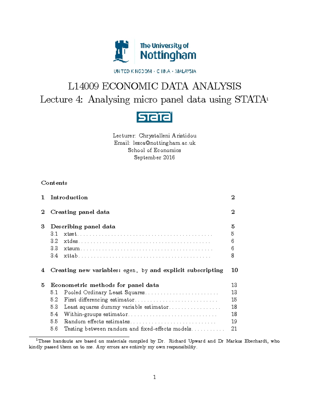 Lec4 - Lecture notes 4 - L14009 ECONOMIC DATA ANALYSIS Lecture 4 ...