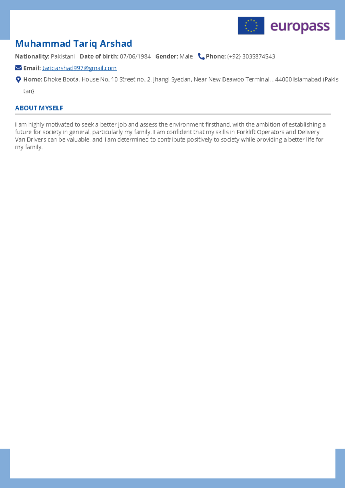Tariq Arsha CV - Its a practice to edit a resume online for EURO ...