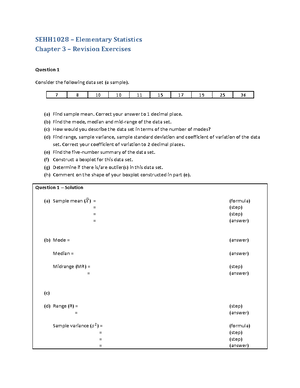 SEHH1028 Chapter 2 - Self-Revision Exercises - SEHH 1028 – Elementary Statistics Chapter 2 ...