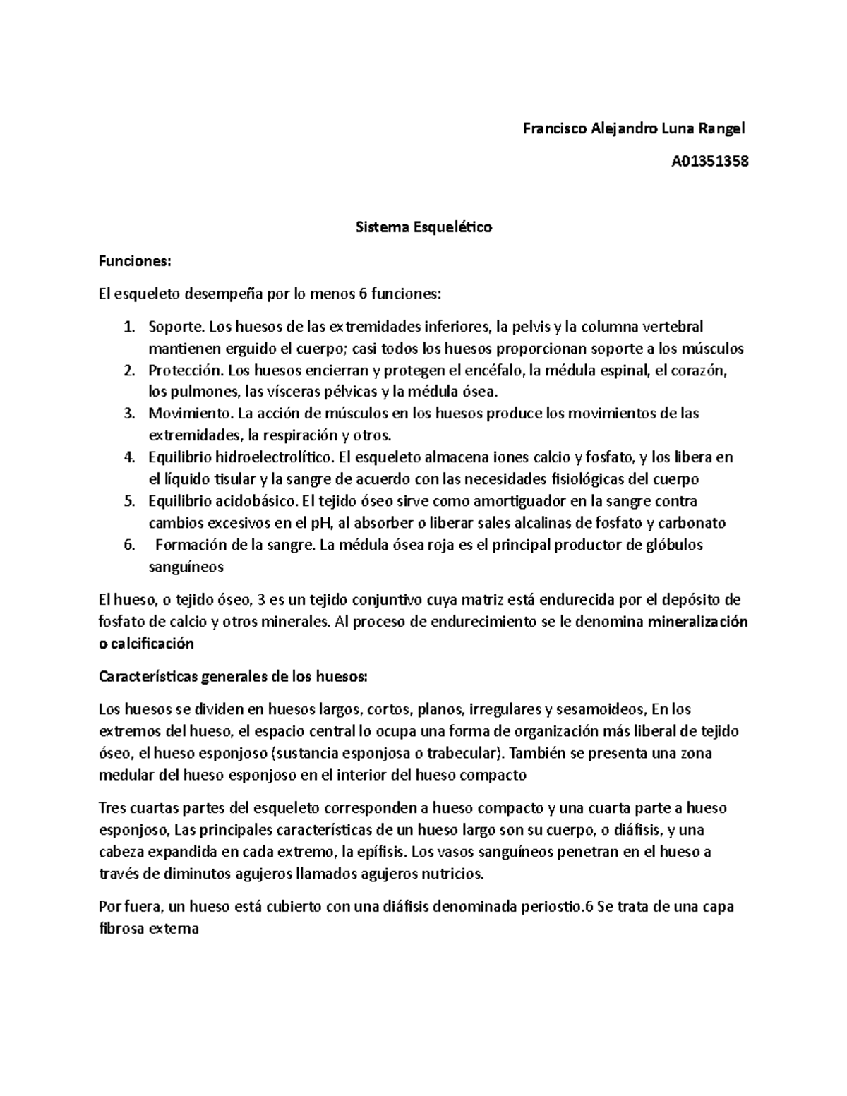 Sistema esqueletico - Francisco Alejandro Luna Rangel A01351358 Sistema ...