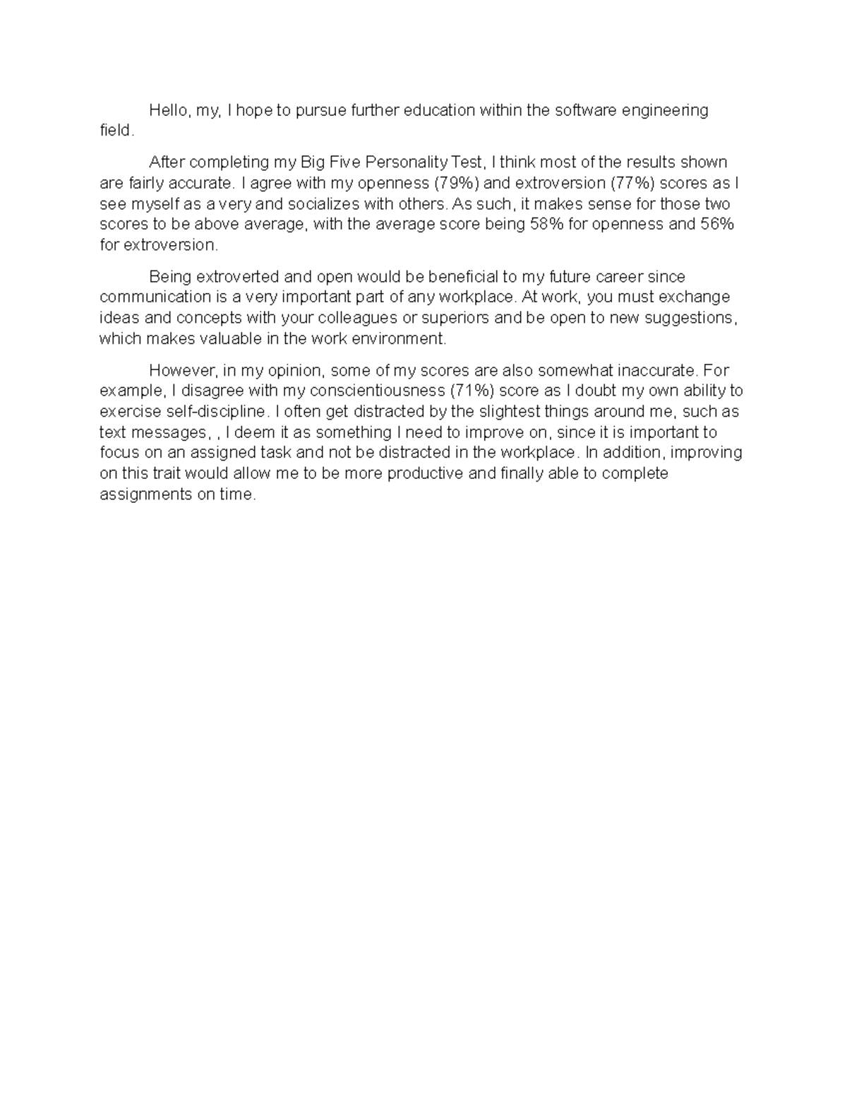 Personality Based Bio - Hello, my, I hope to pursue further education ...