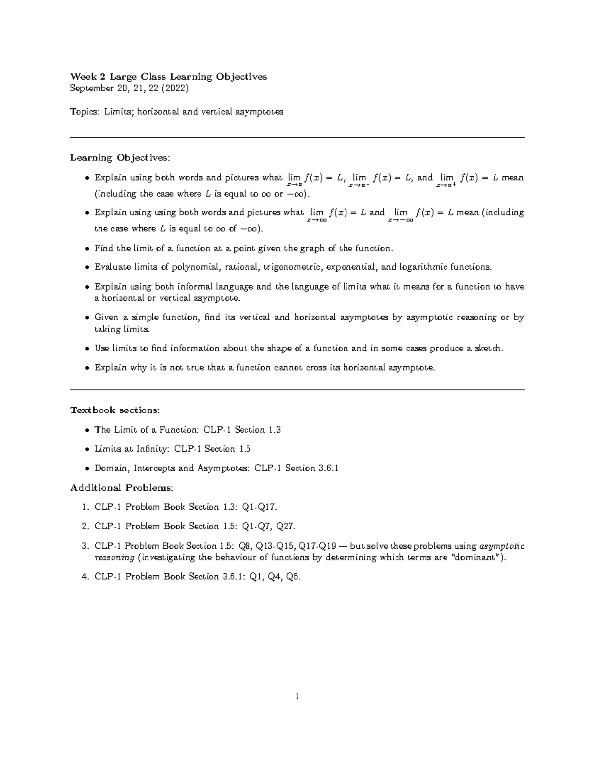 Week 2 Large Class Objectives - Week 2 Large Class Learning Objectives ...