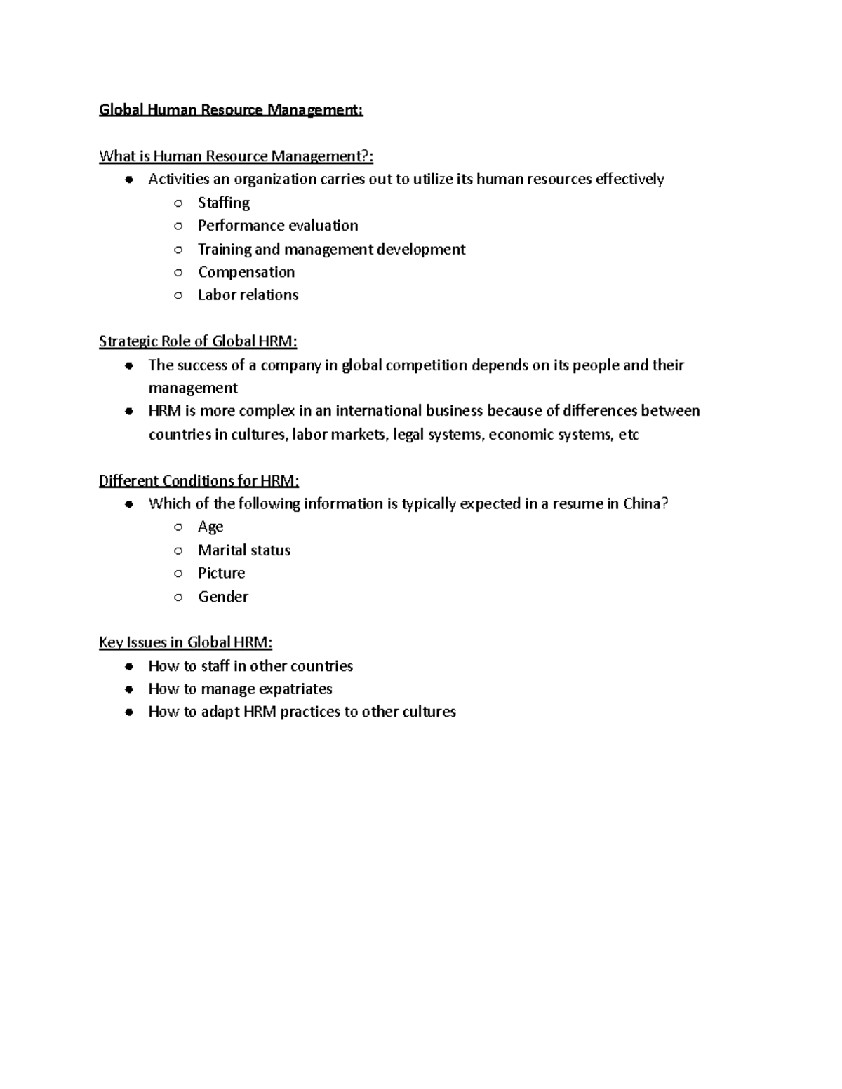 Principles of International Business Notes Eight - Global Human ...