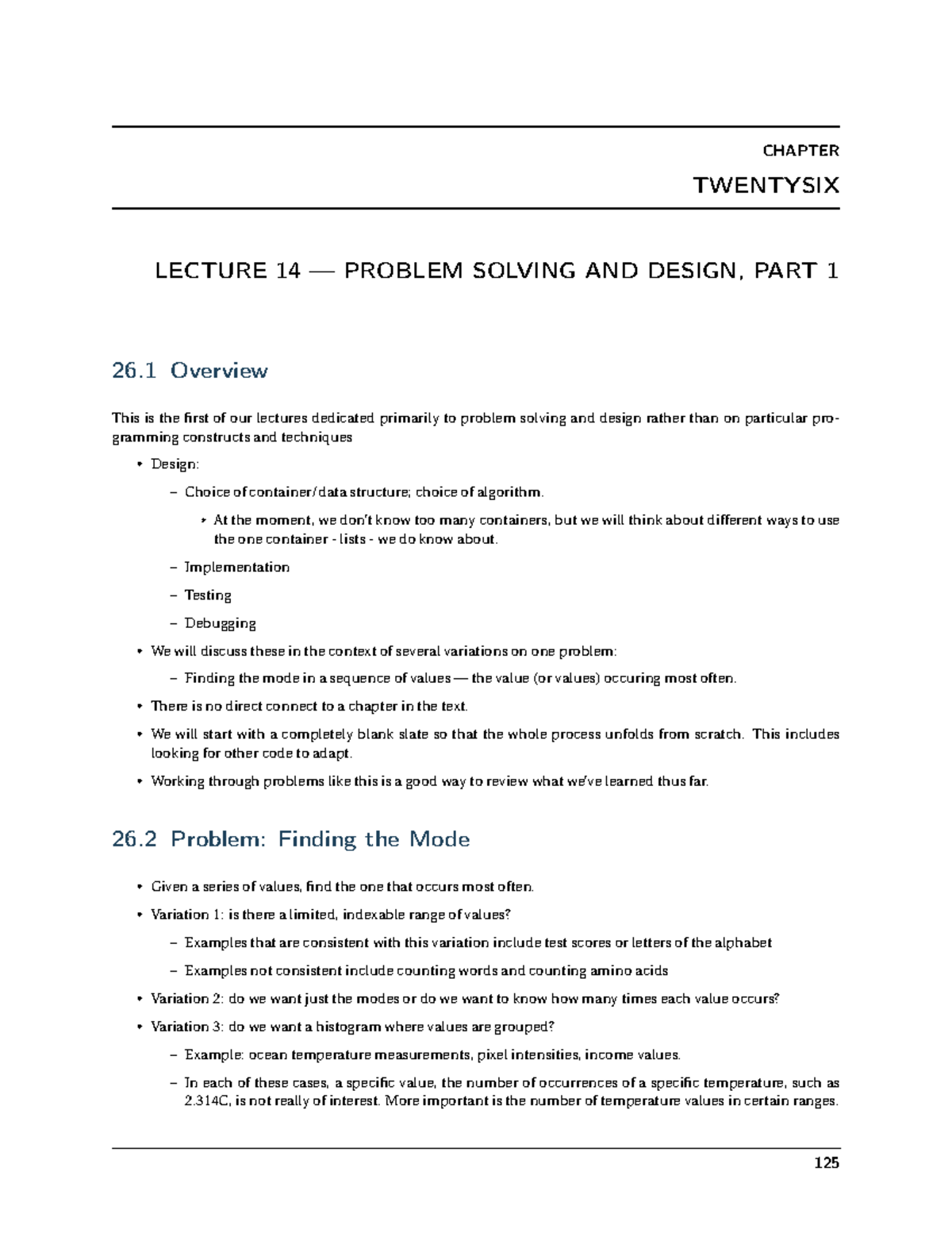 Computer Science Lecture 23 Chapter Twentysix Lecture 14 — Problem