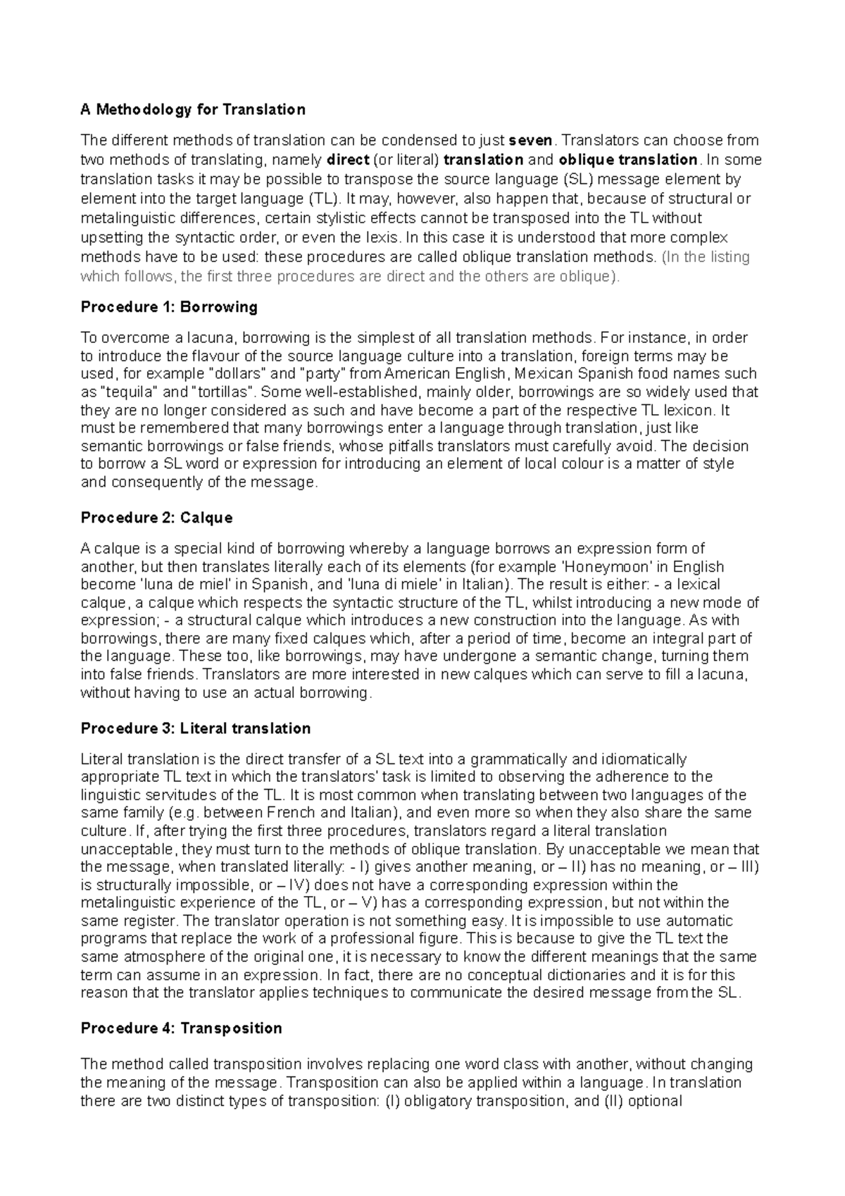 A Methodology for translation - Translators can choose from two methods ...