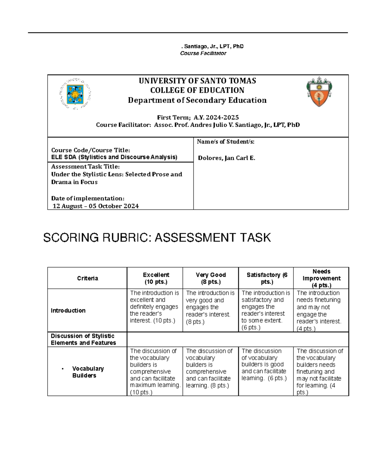 Week 9 Literary Analysis THE SONG OF Myself - . Santiago, Jr., LPT, PhD ...