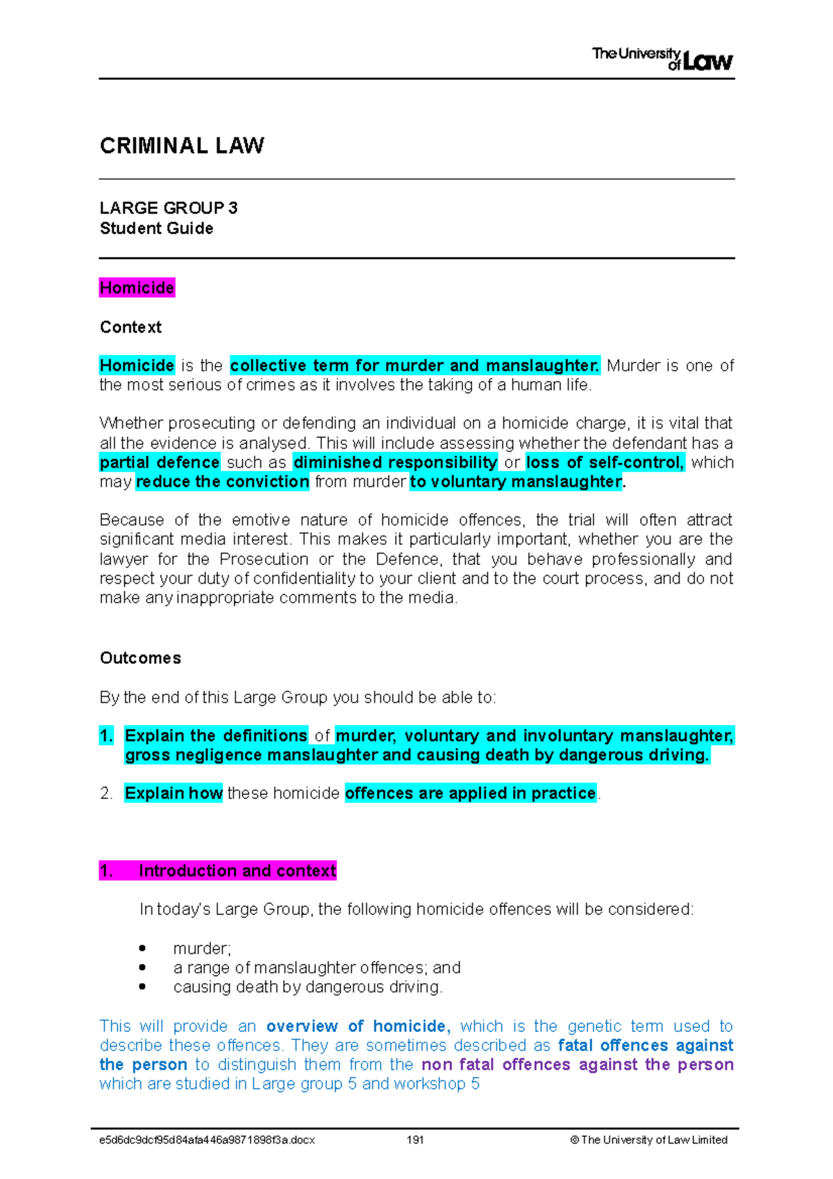Large group 3 - Homicide - CRIMINAL LAW LARGE GROUP 3 Student Guide ...