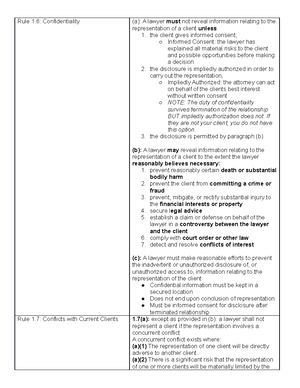 PPR Outline RULE Statements - [ 1 ] A lawyer shall not reveal ...