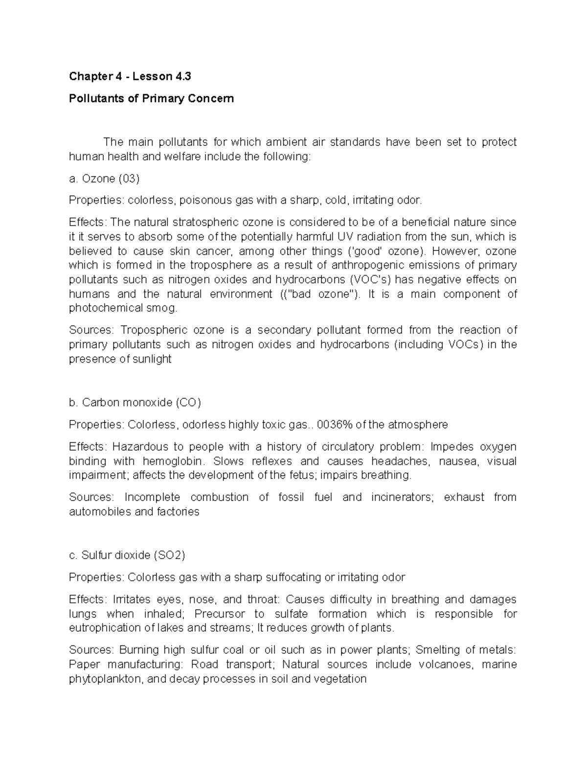 Pollutants of Primary Concern - Chapter 4 - Lesson 4. Pollutants of ...
