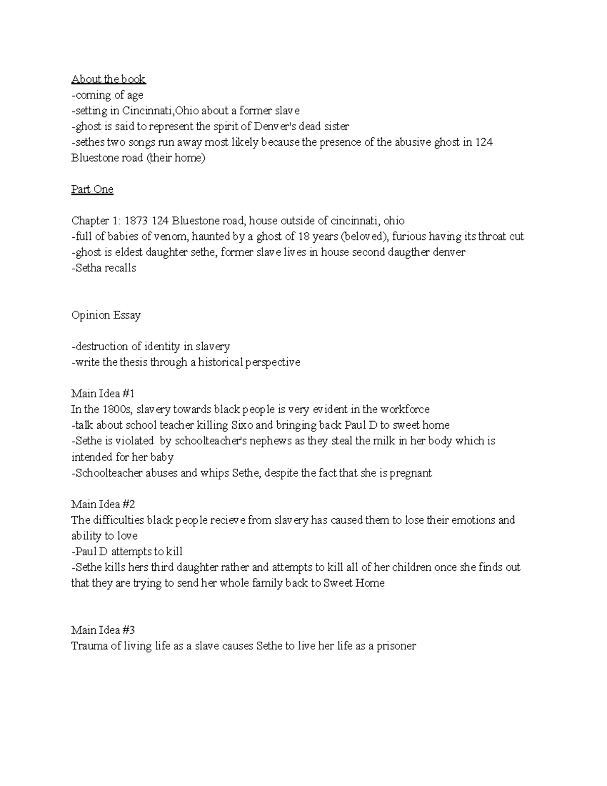 Beloved Poinion Piece Outline - About the book -coming of age -setting ...