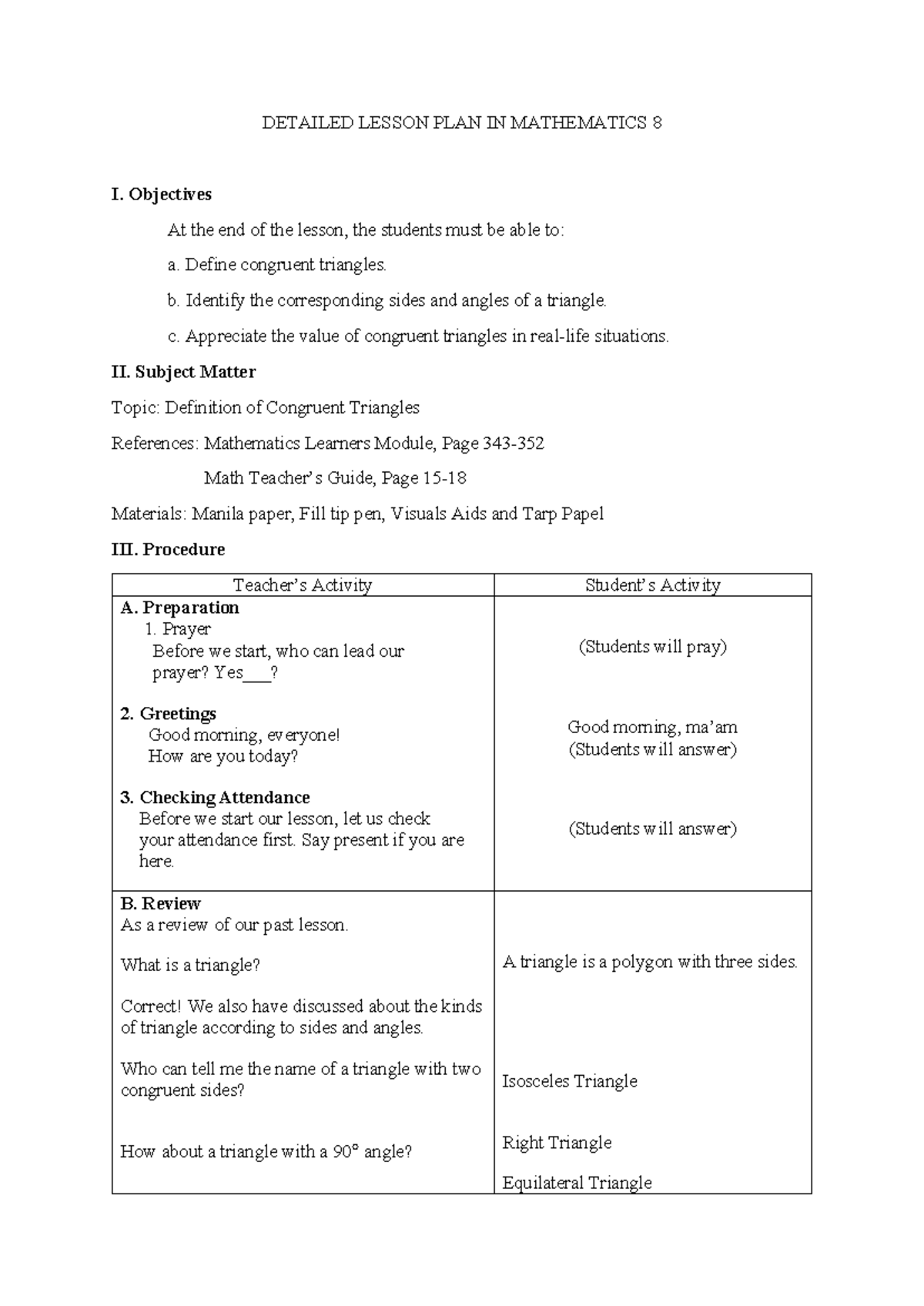 Pre demo Final - demo lesson plan - DETAILED LESSON PLAN IN MATHEMATICS ...