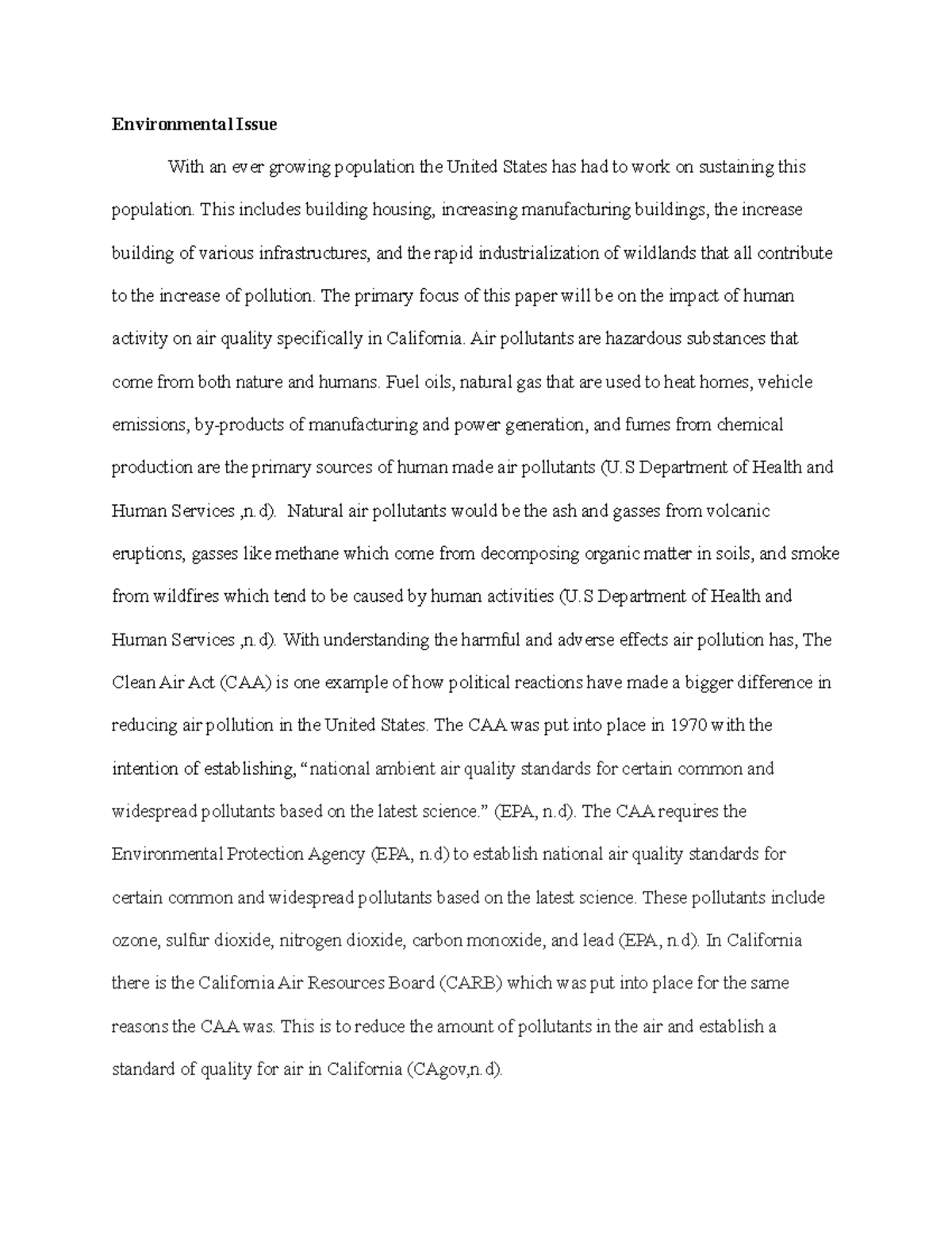 ENV 101 Project - this is an assignment for environmental 101 ...