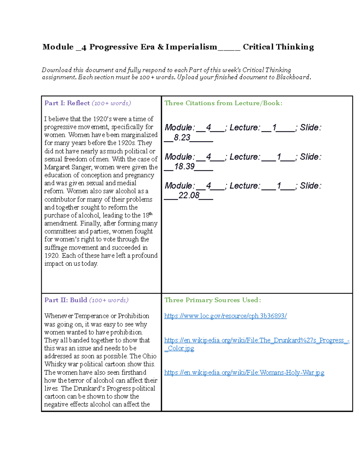 Critical thinking response - Module 4 Progressive Era & Imperialism ...