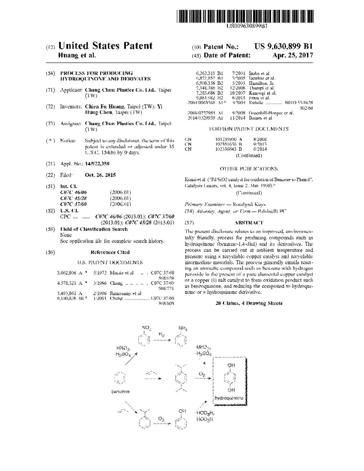 Process of producing hydroquinone from benzene - United States Patent ...