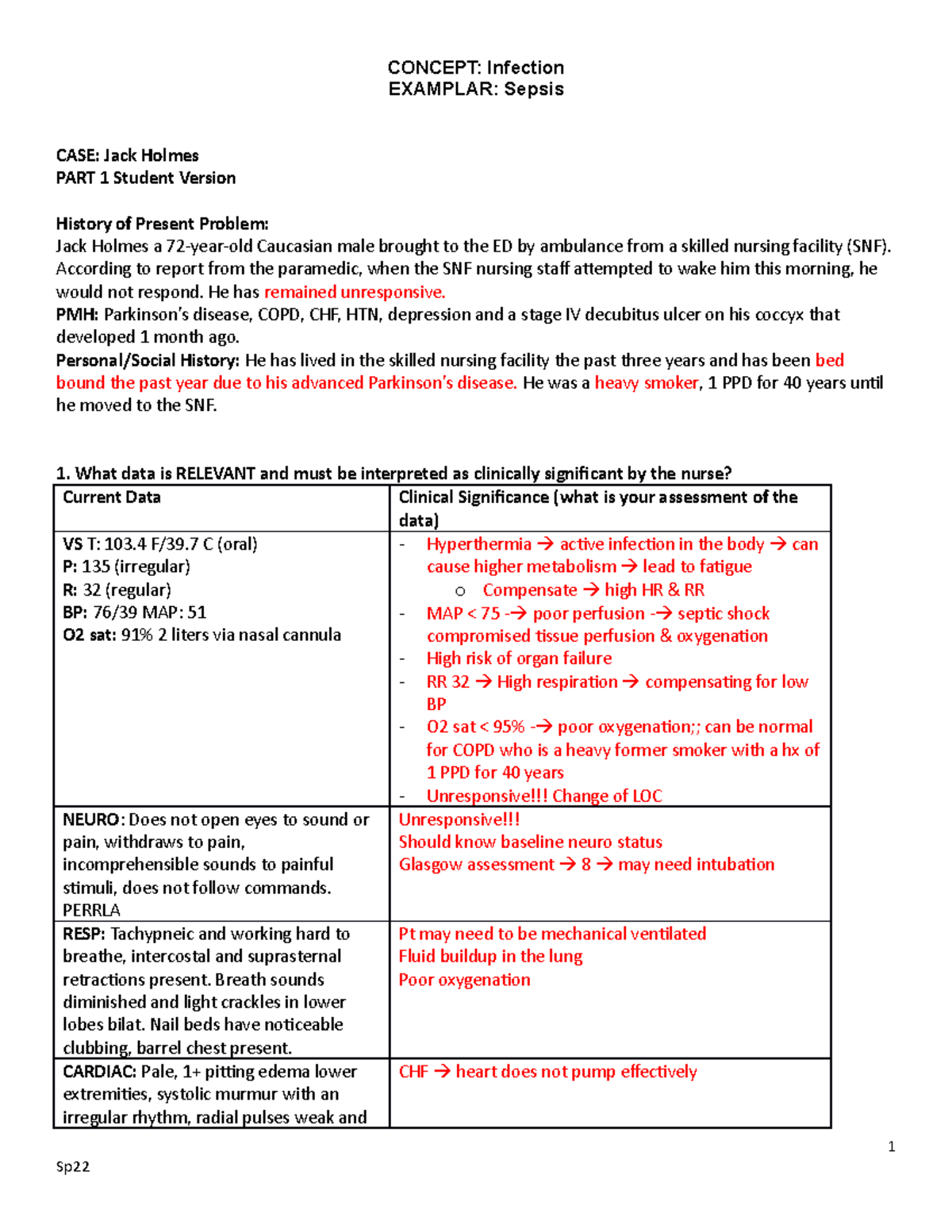 Infection Case study Part 1 - EXAMPLAR: Sepsis CASE: Jack Holmes PART 1 ...