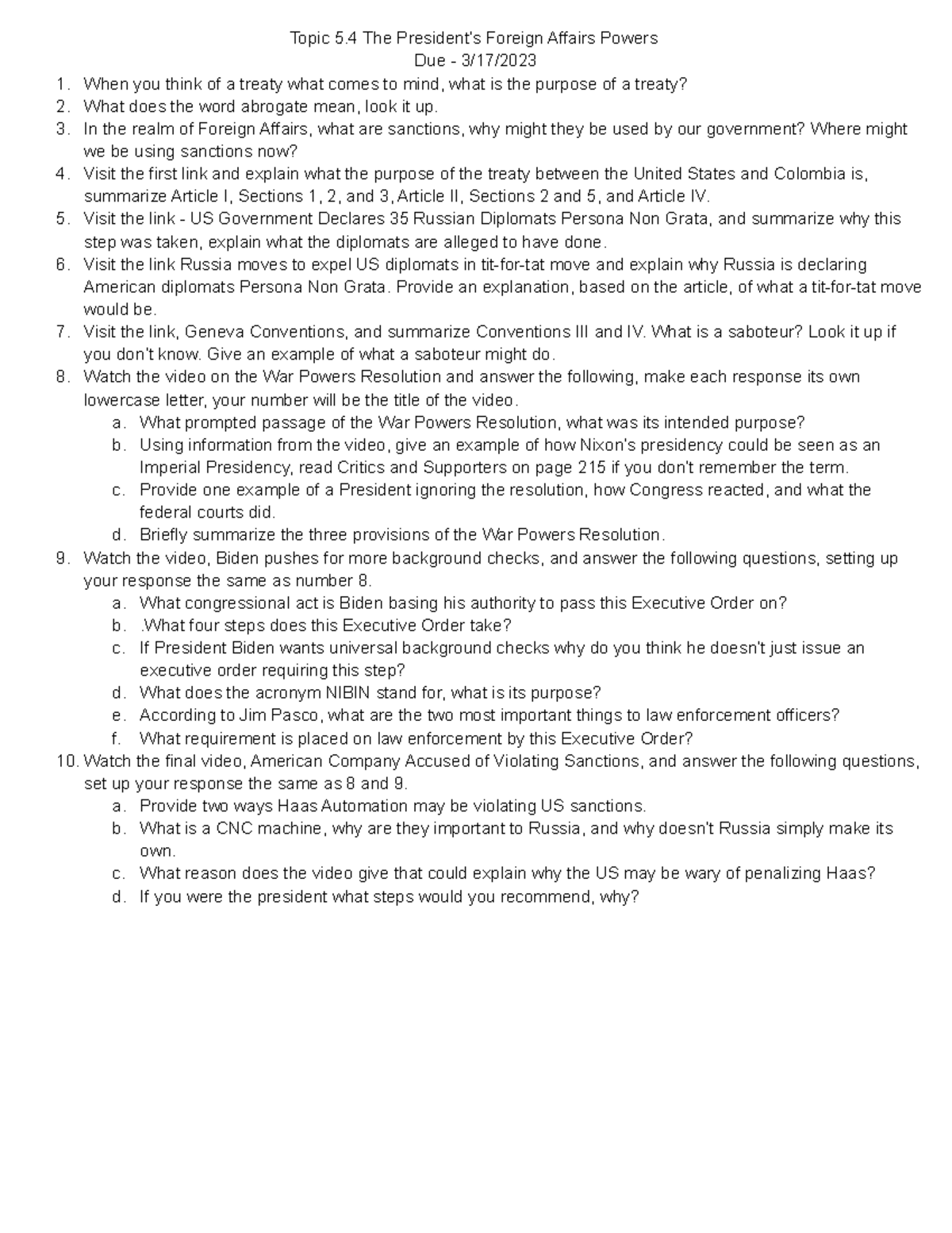 5.4 Foreign Affairs Powers - Topic 5 The President’s Foreign Affairs ...