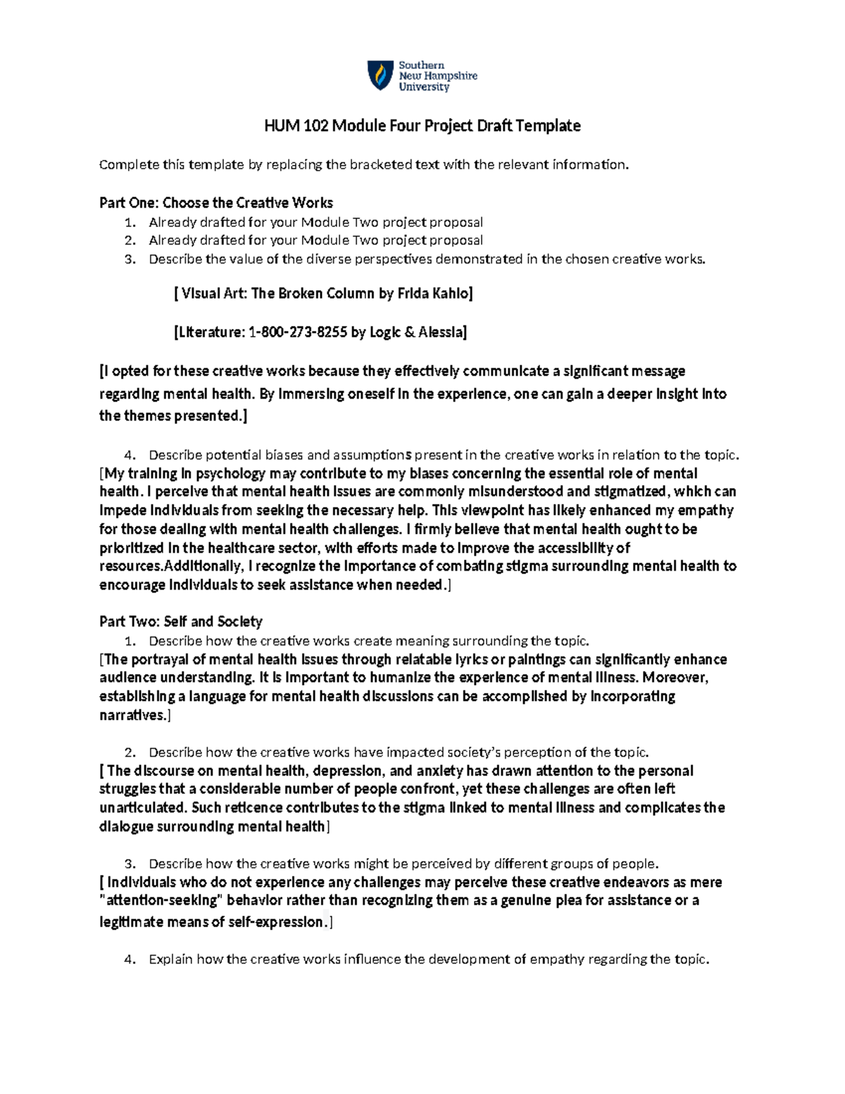 HUM 102 Module Four Project - Part One: Choose the Creative Works 1 ...