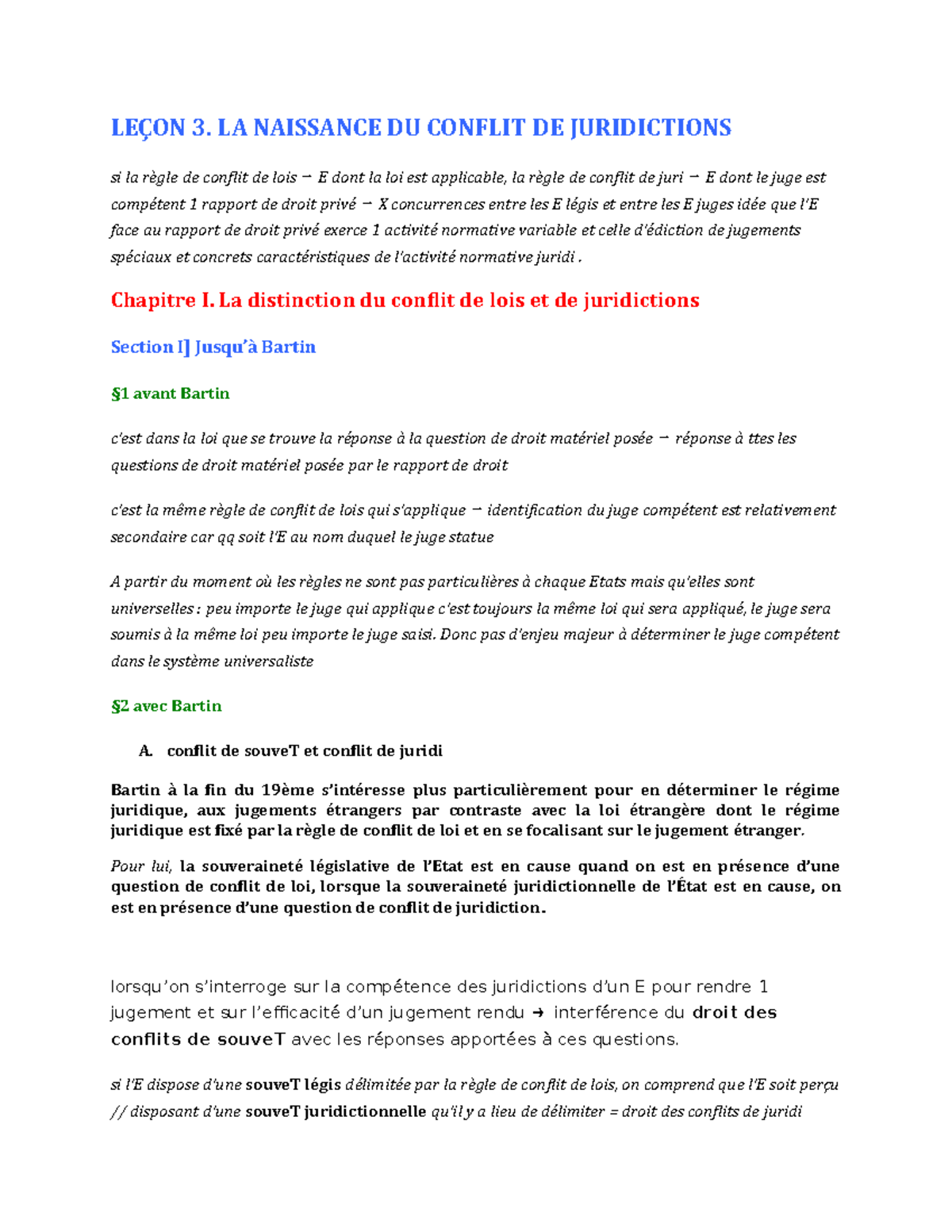 Fiches DIprivé leçon 4 conflit de juridiction - LEÇON 3. LA NAISSANCE ...
