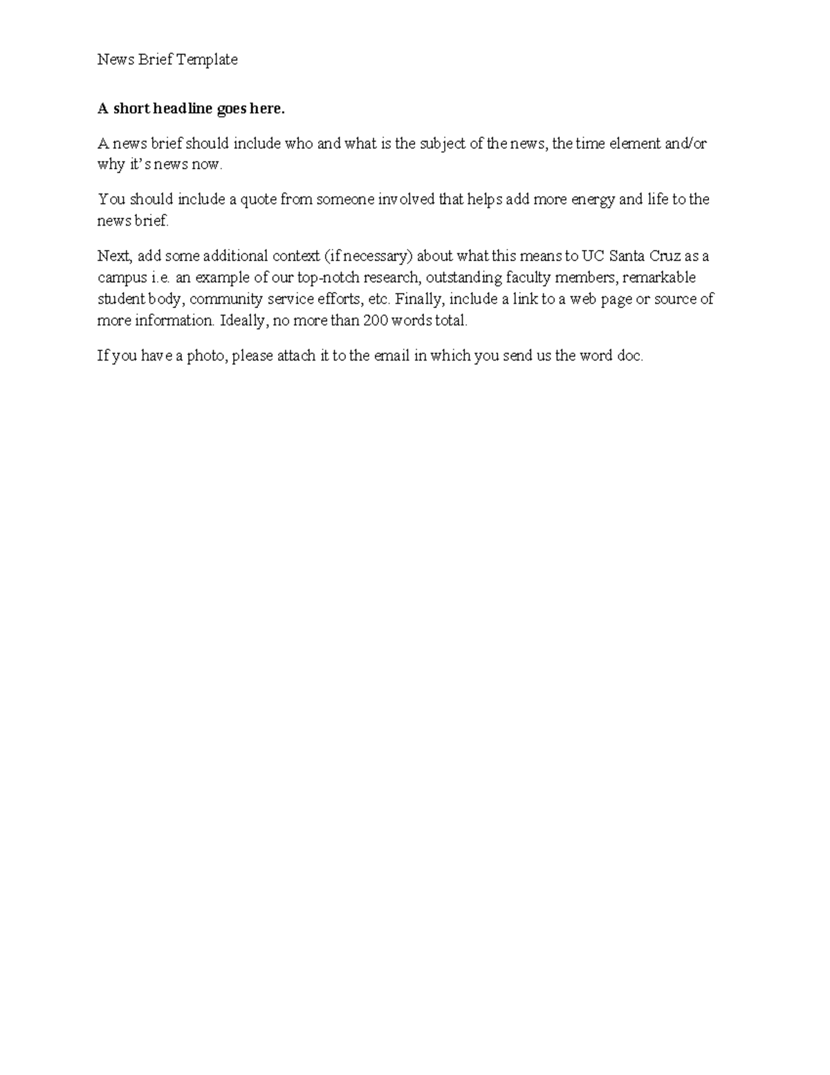 Ucsc news brief template - News Brief Template A short headline goes ...