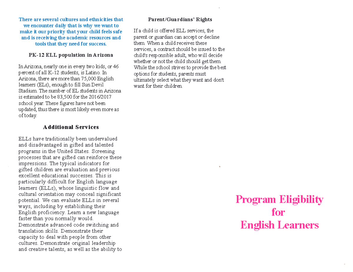 Program Eligibility for English Language Learners - There are several ...