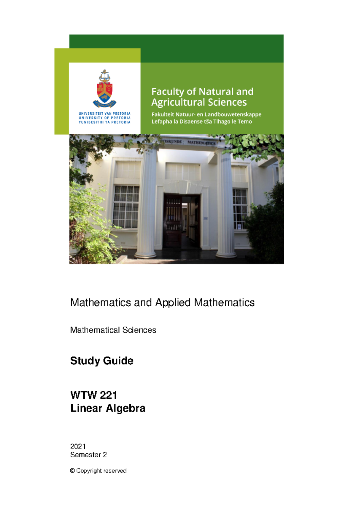 WTW221 study material - Mathematics and Applied Mathematics ...