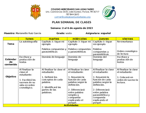 Planificación 2 al 6 de octubre 2023 cuarto grado - PLAN SEMANAL DE ...