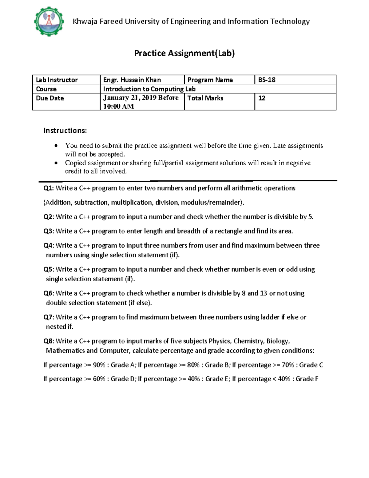 Assignment#2 - assignment on computer system and programming - Khwaja ...