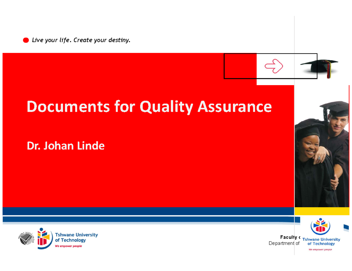 Learning Unit 6 Documents for Quality Assurance - Faculty of Science ...