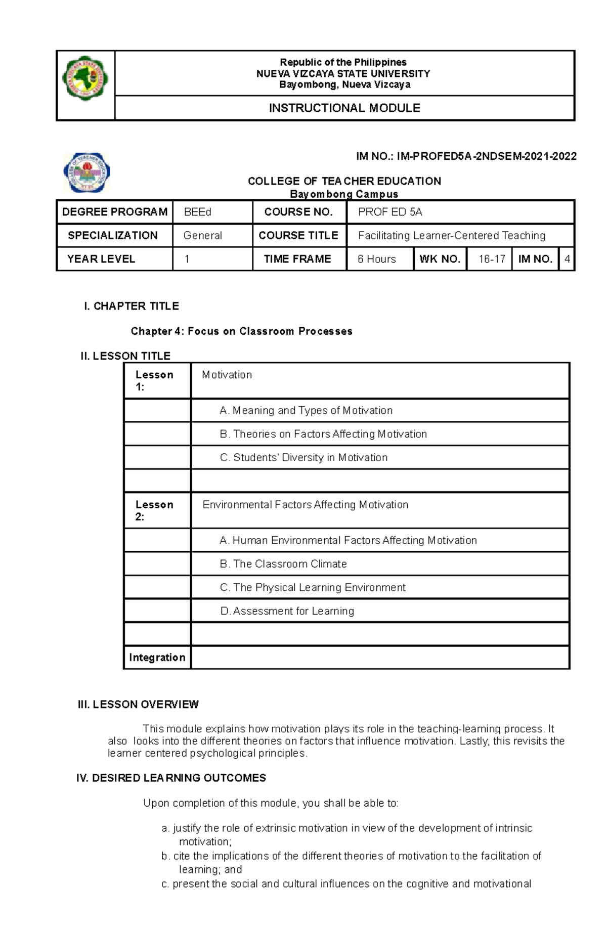 21-2 Module 4 - PROF ED 5A - Republic of the Philippines NUEVA VIZCAYA ...