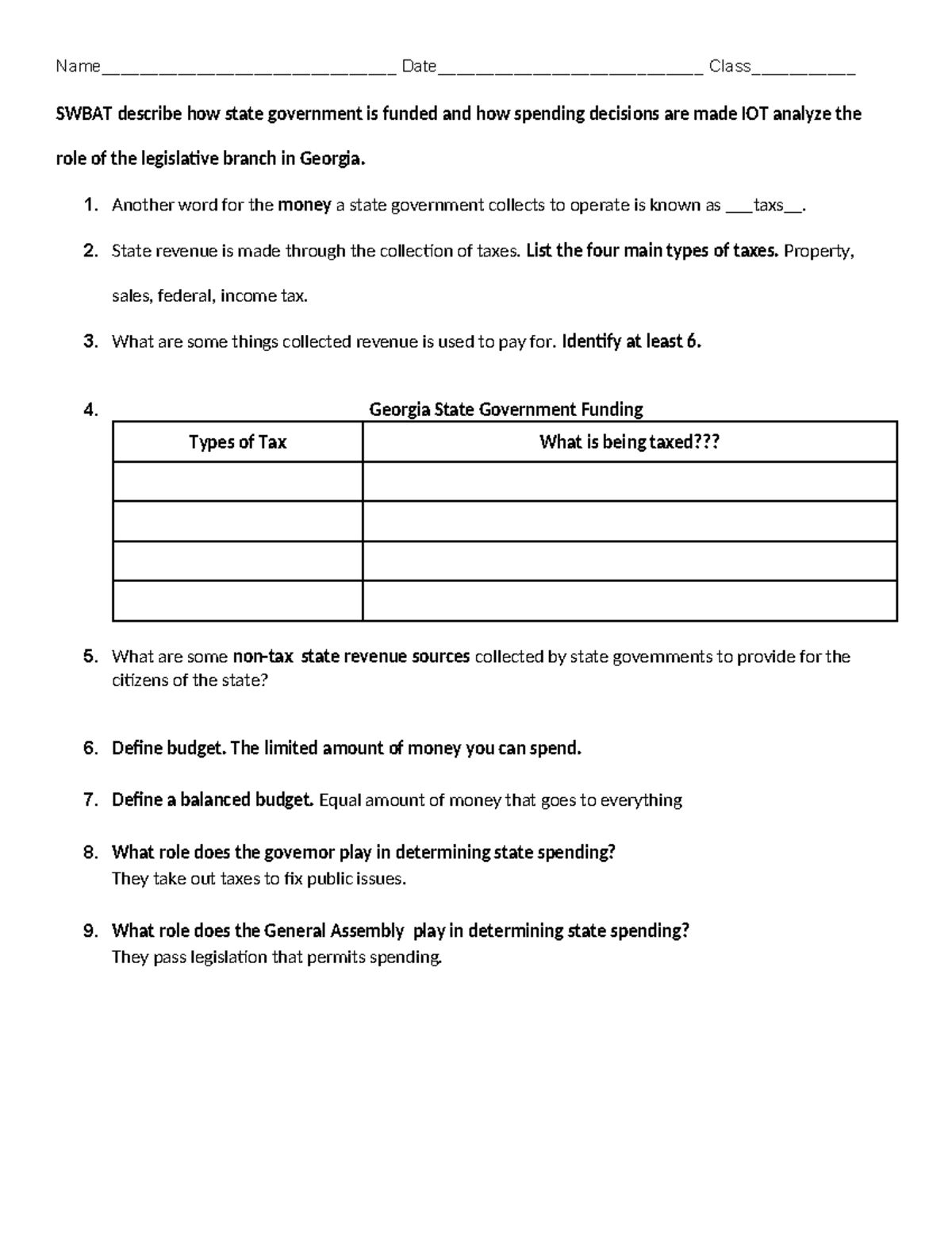 Copy of Georgia State Government Funding and Spending - Name