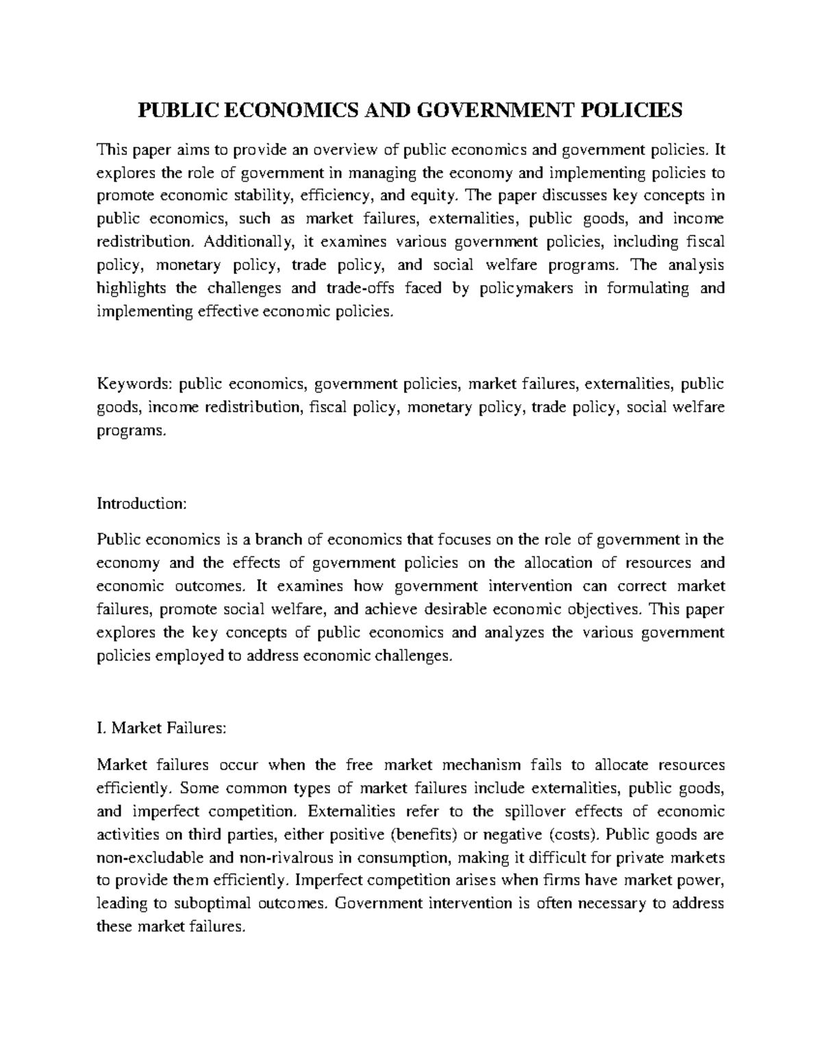 Public Economics AND Government Policies - PUBLIC ECONOMICS AND ...