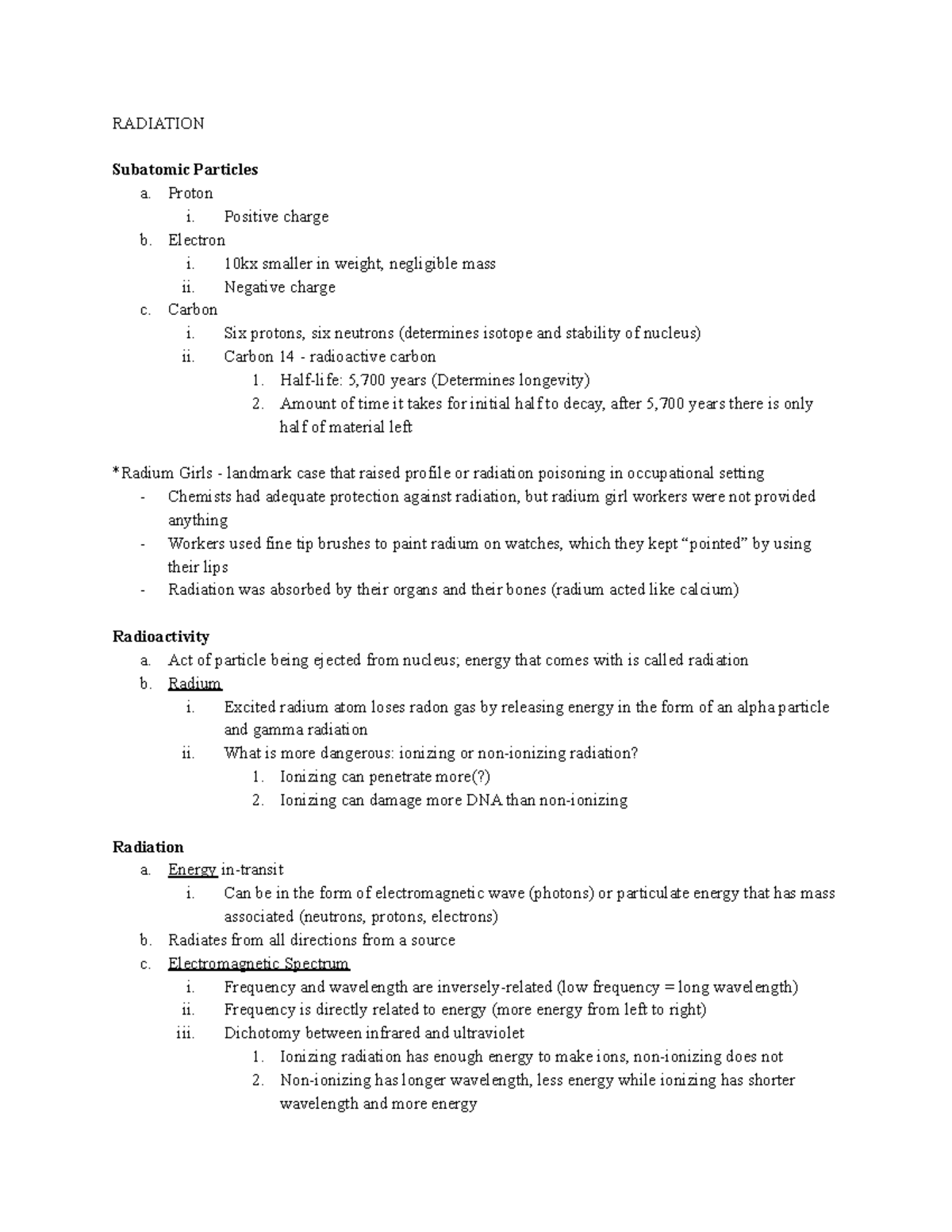 Finals Study Guide - Lecture notes 5-8 - RADIATION Subatomic Particles ...