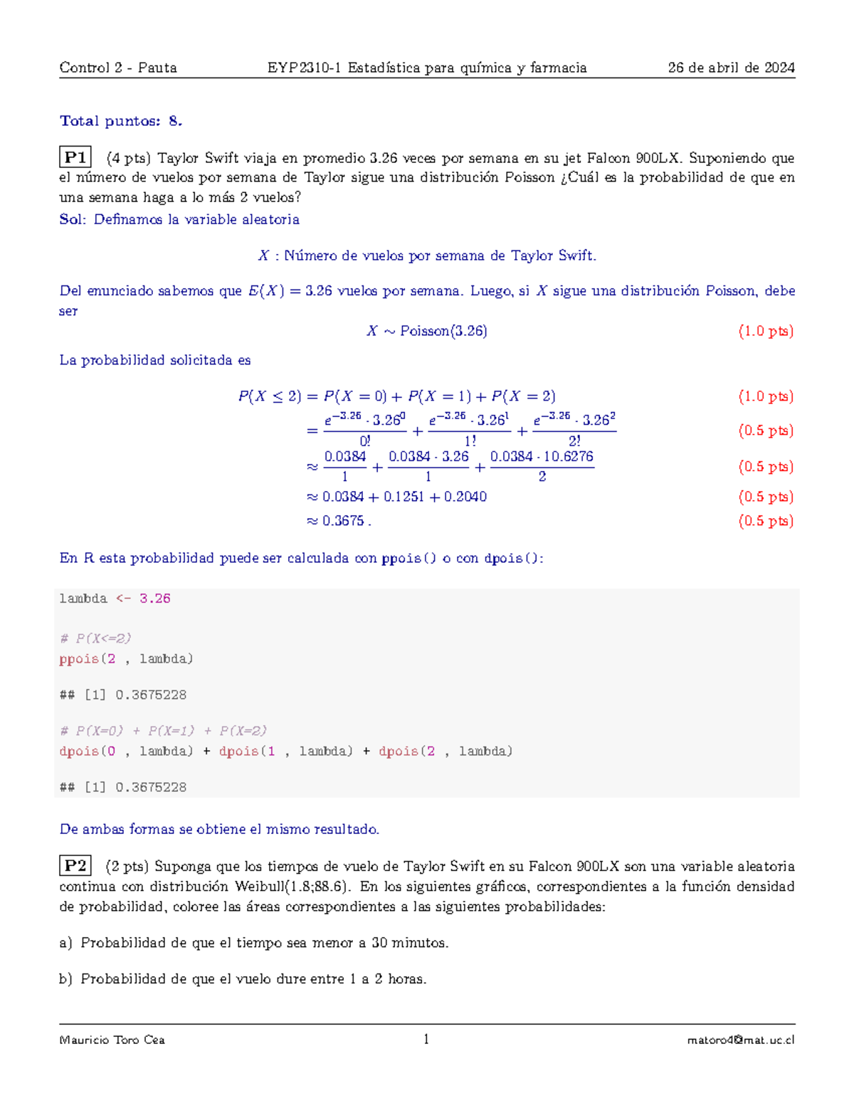 Control+2+pauta - Control 2 - Pauta EYP2310-1 Estad ́ıstica para qu ́ımica y farmacia 26 de ...