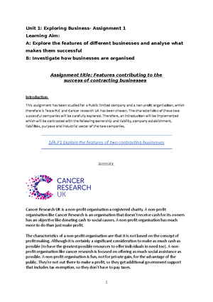 Unit 1 Features contributing to the success of contrasting businesses - Unit 1 Exploring ...