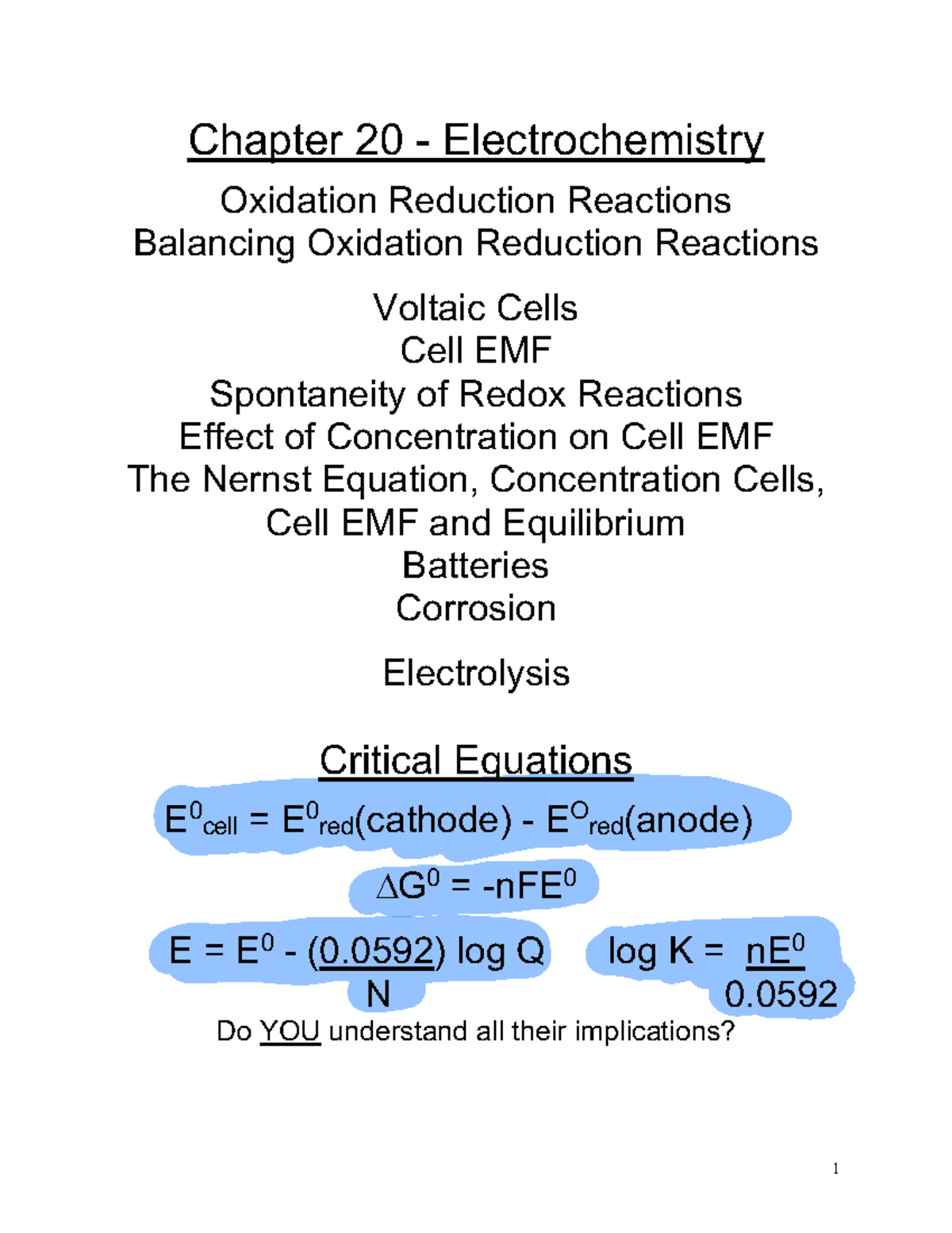 Ch 20 Electrochemistry - Chapter 20 - Electrochemistry Oxidation ...