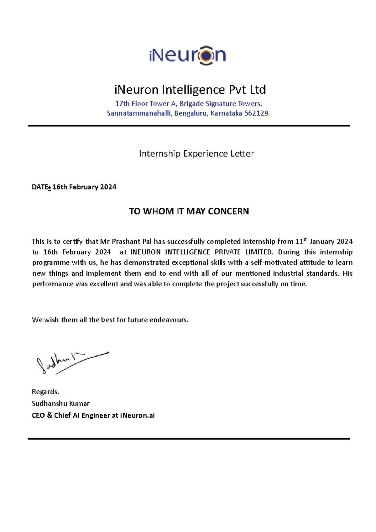 Intern-certificate-i Neuron - iNeuron Intelligence Pvt Ltd 17th Floor ...