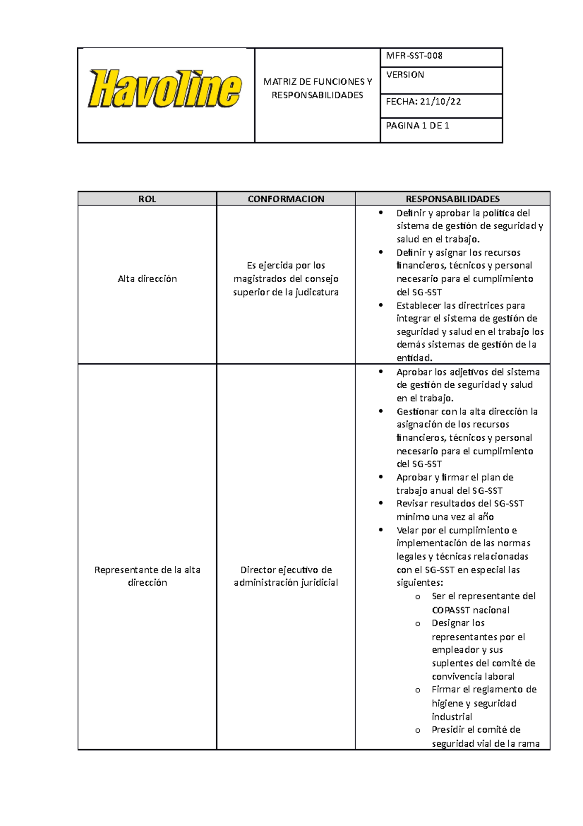 Matriz de funciones y responsabilidades - MATRIZ DE FUNCIONES Y ...