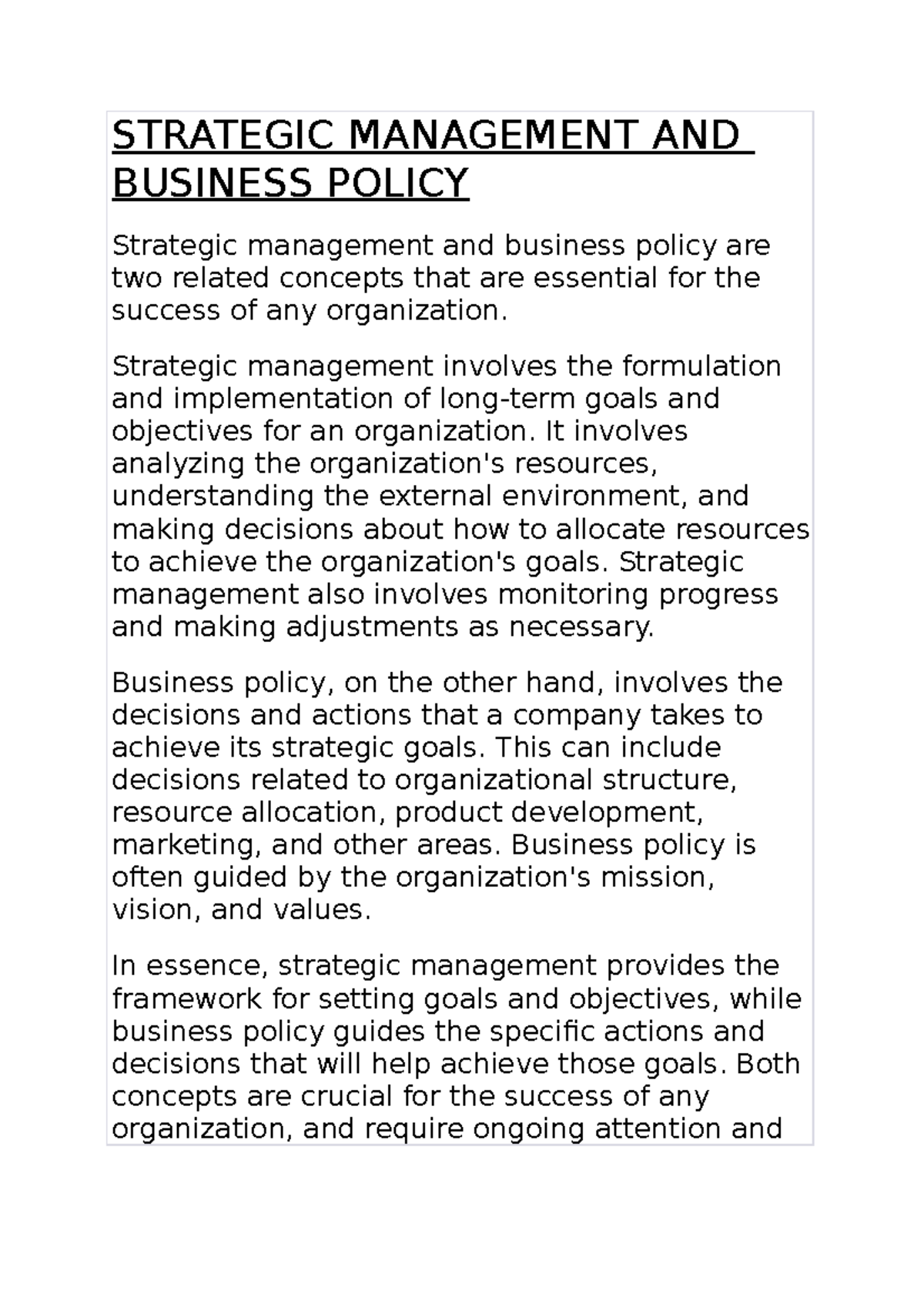 Strategic Management AND Business Policy - STRATEGIC MANAGEMENT AND ...