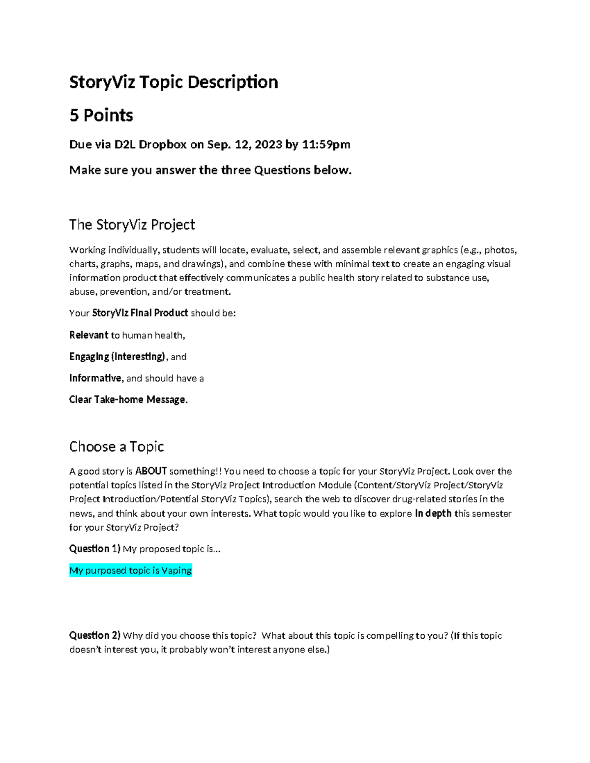 Story Viz Topic Description Assignment - StoryViz Topic Description 5 ...