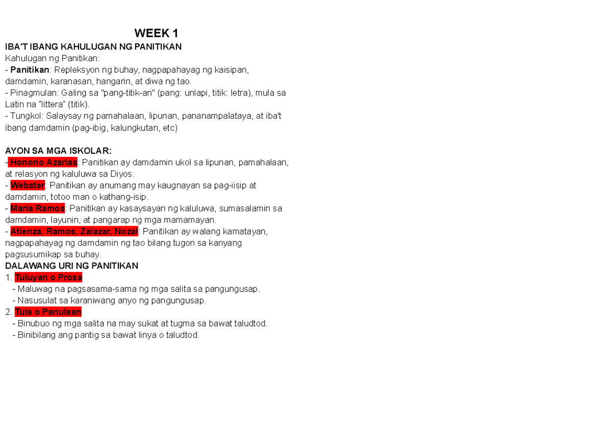 Soslit - SOSYEDAD NOTES - WEEK 1 IBA'T IBANG KAHULUGAN NG PANITIKAN ...