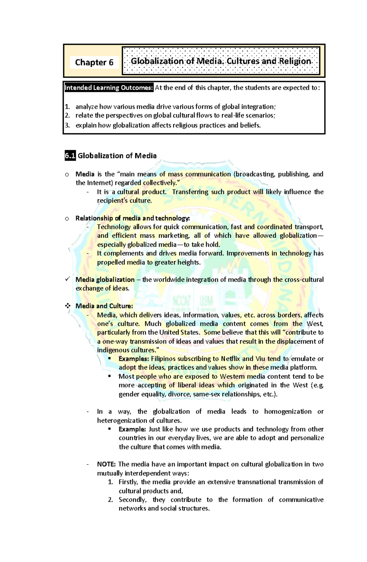 GE 3 -Globalization of Media, Cultures and Religion - Intended Learning ...